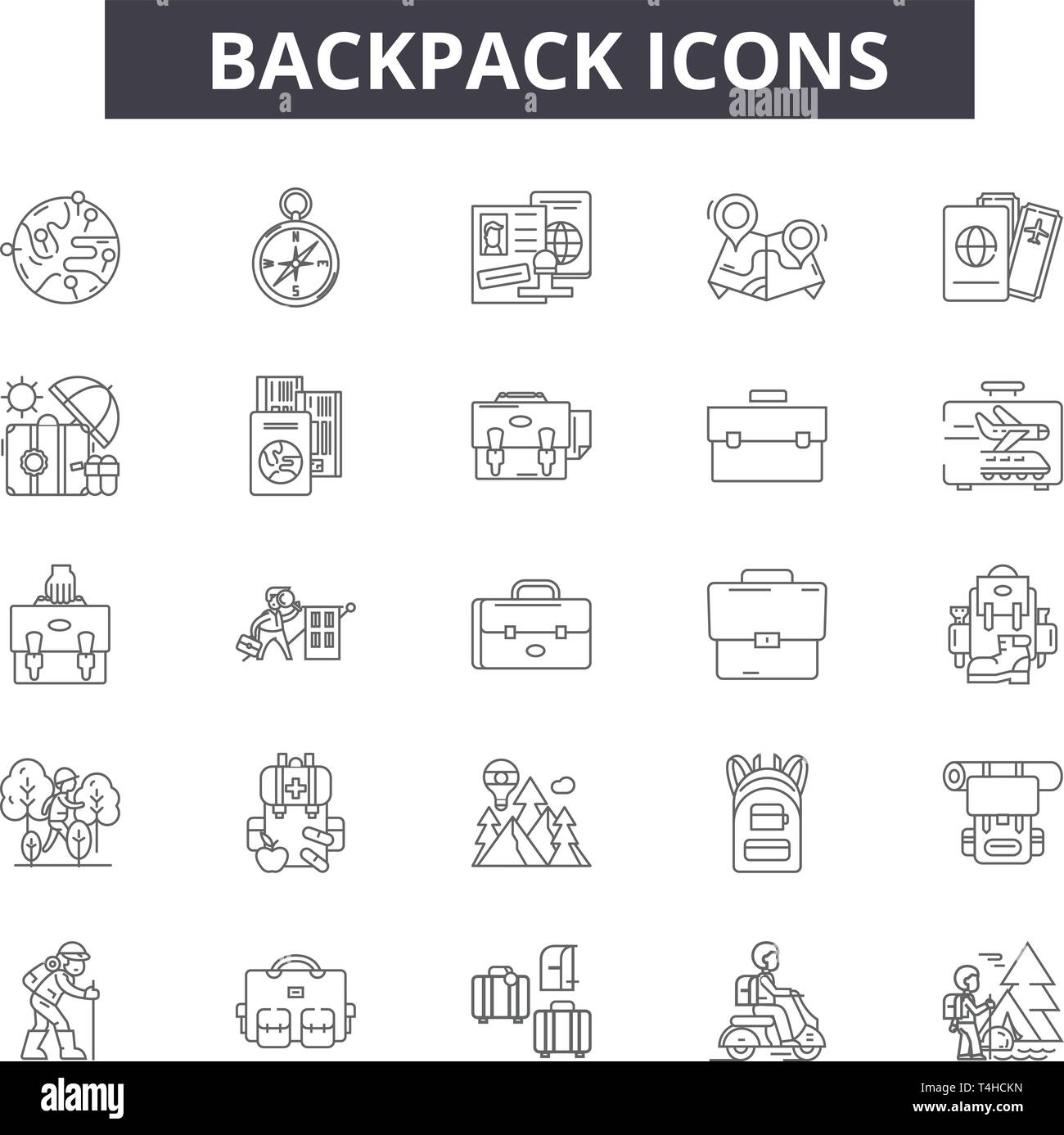 Backpack line icons, signs set, vector. Backpack outline concept ...