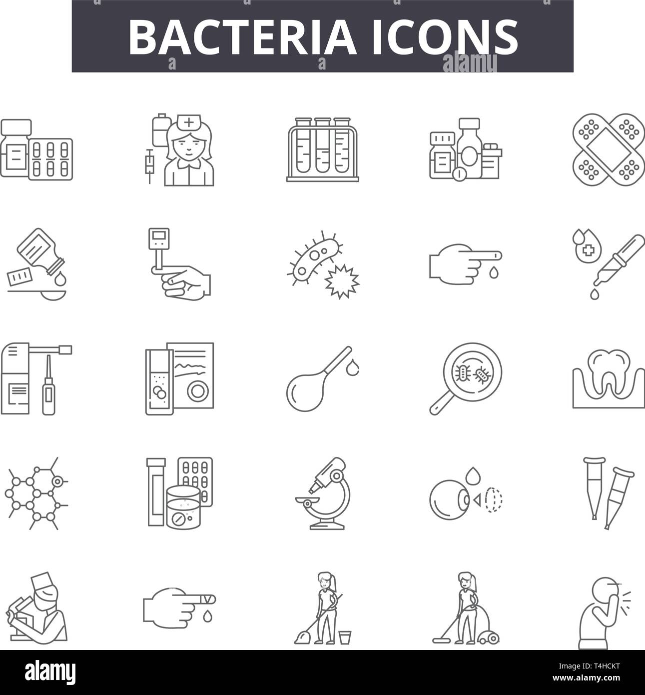 Bacteria line icons, signs set, vector. Bacteria outline concept ...