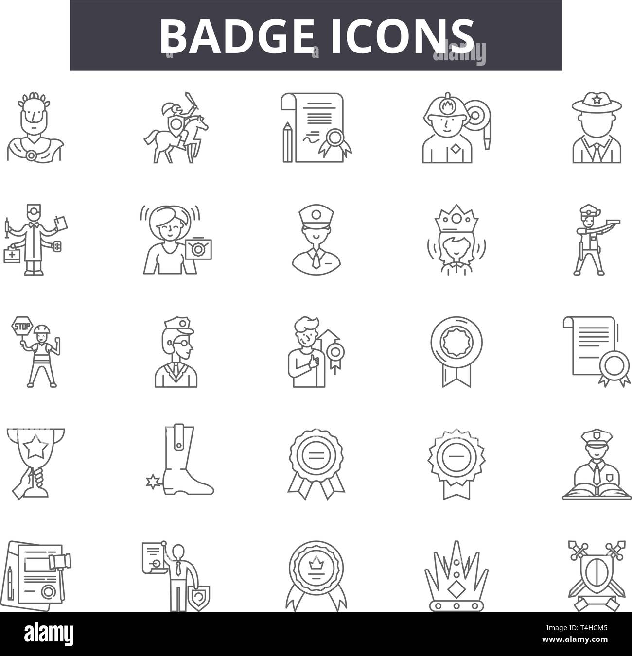 Badge line icons, signs set, vector. Badge outline concept illustration ...