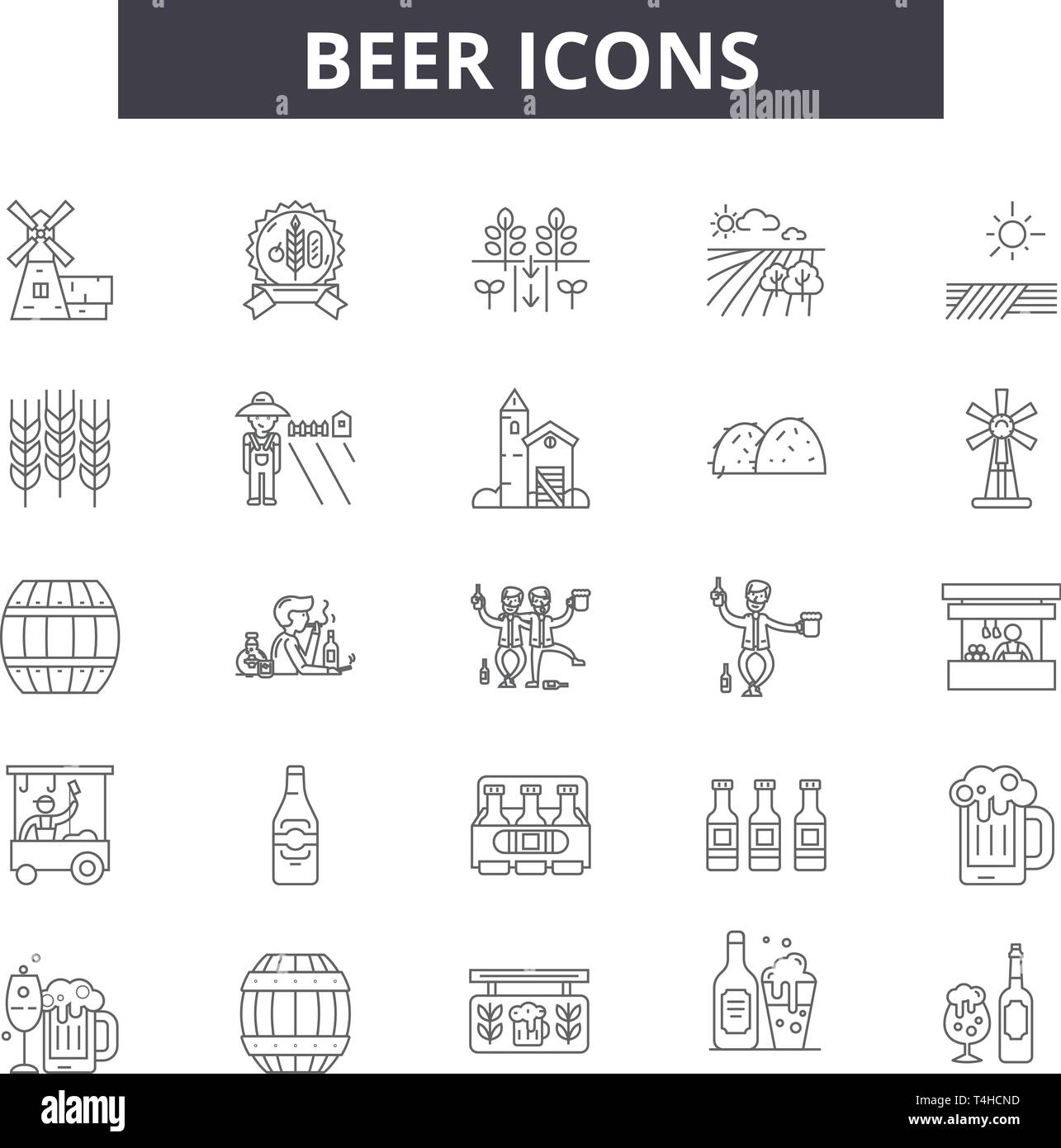 Beer line icons, signs set, vector. Beer outline concept illustration ...