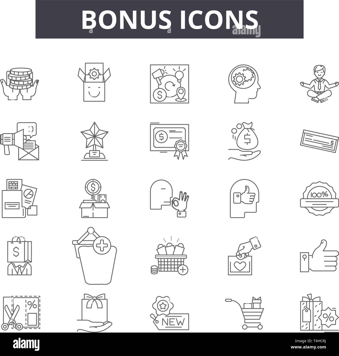 Bonus line icons, signs set, vector. Bonus outline concept illustration ...