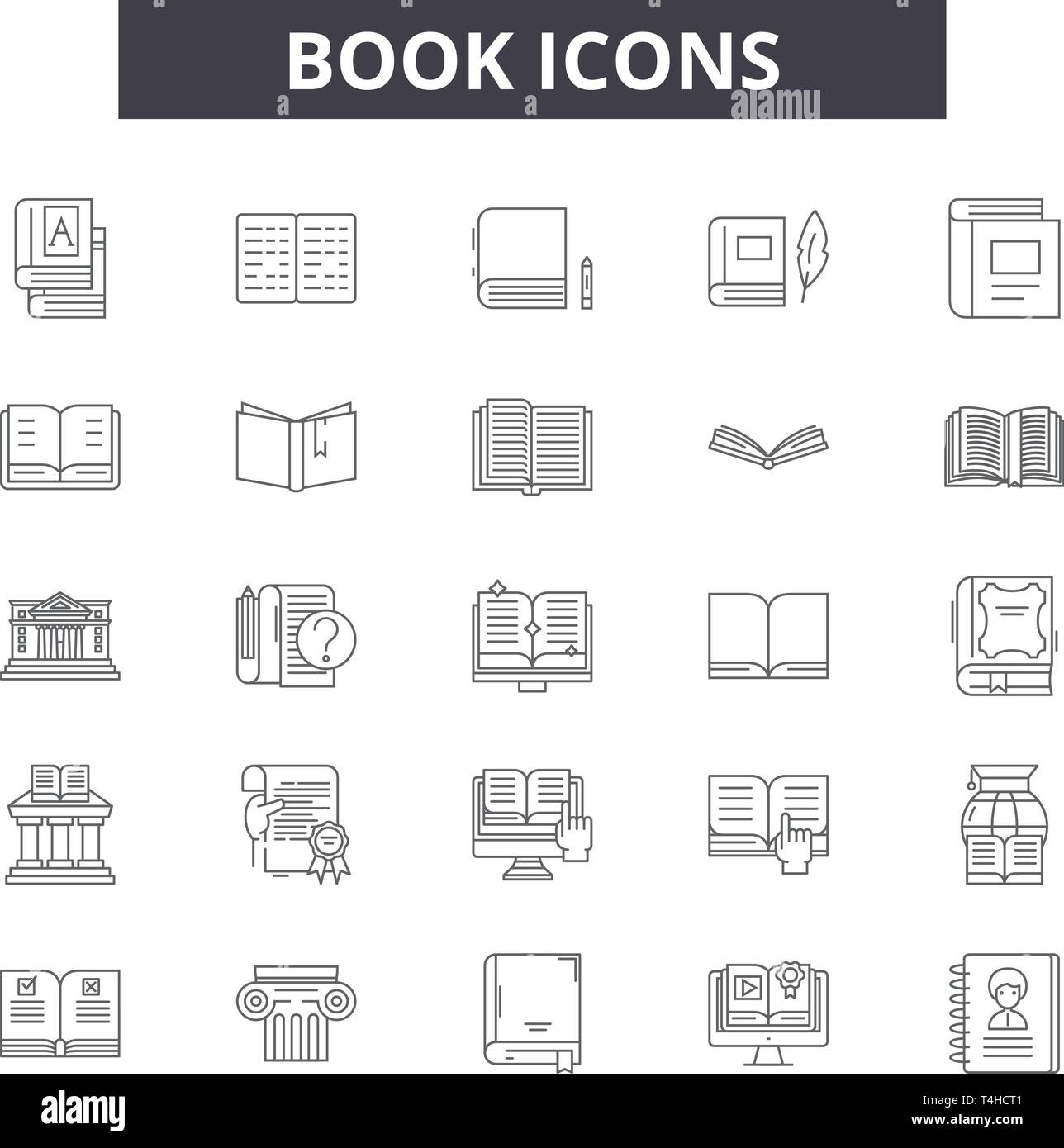 Book line icons, signs set, vector. Book outline concept illustration ...