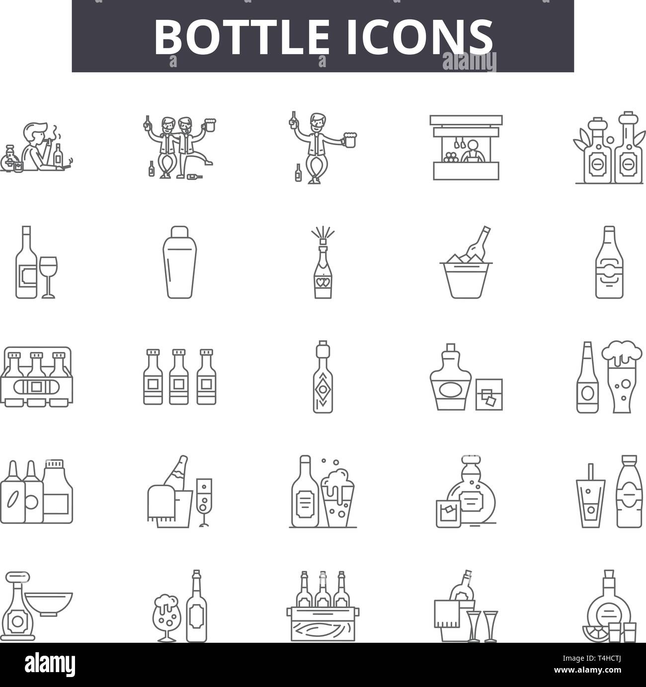 Bottle line icons, signs set, vector. Bottle outline concept ...