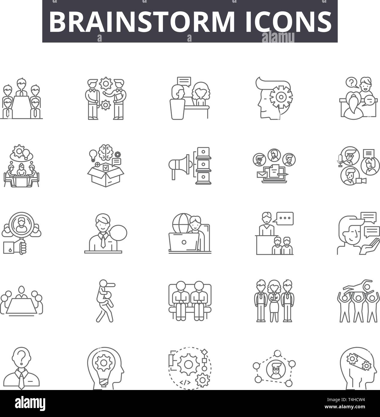 Brainstorm line icons, signs set, vector. Brainstorm outline concept ...