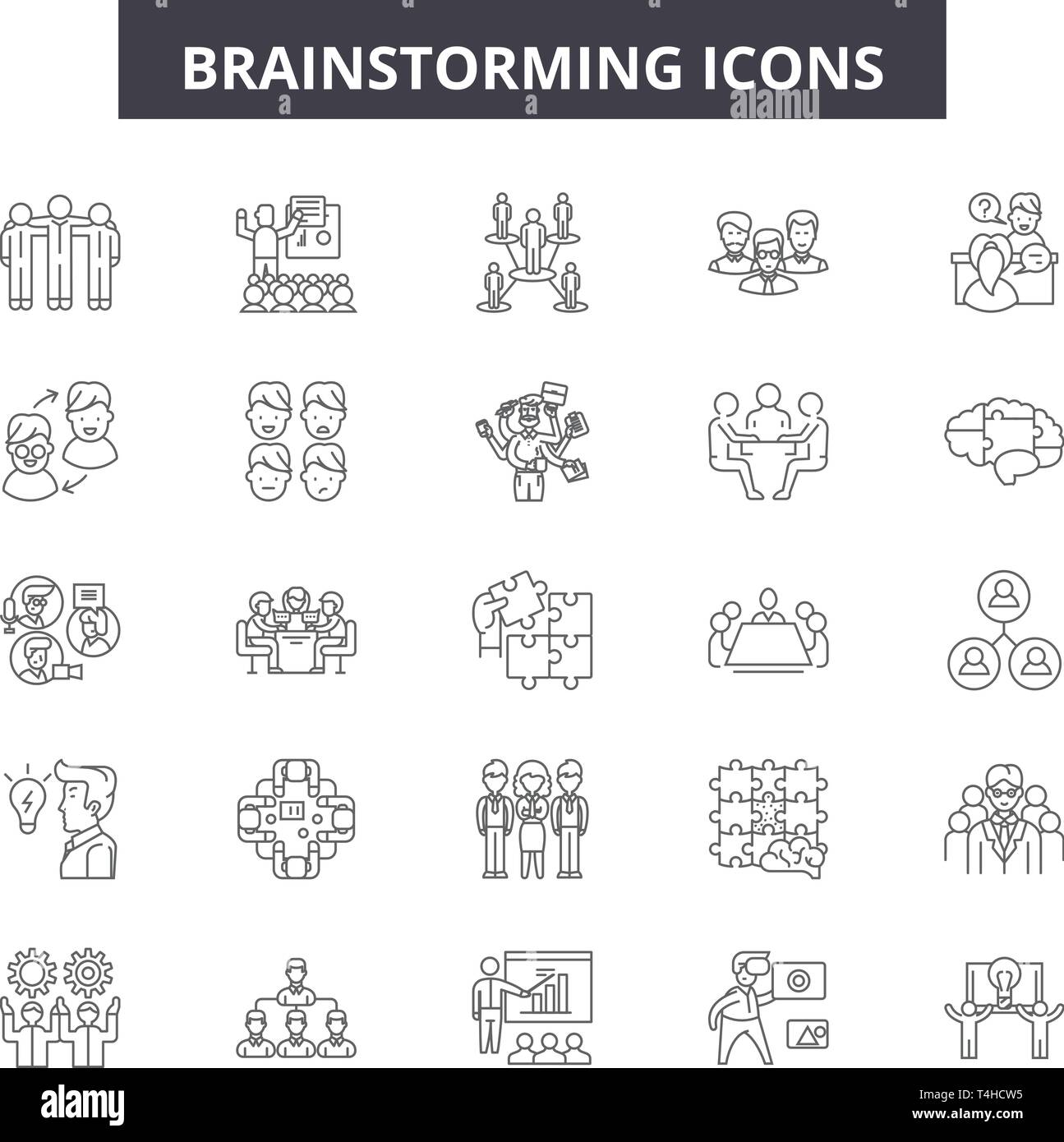 Brainstorming line icons, signs set, vector. Brainstorming outline concept illustration: idea ...