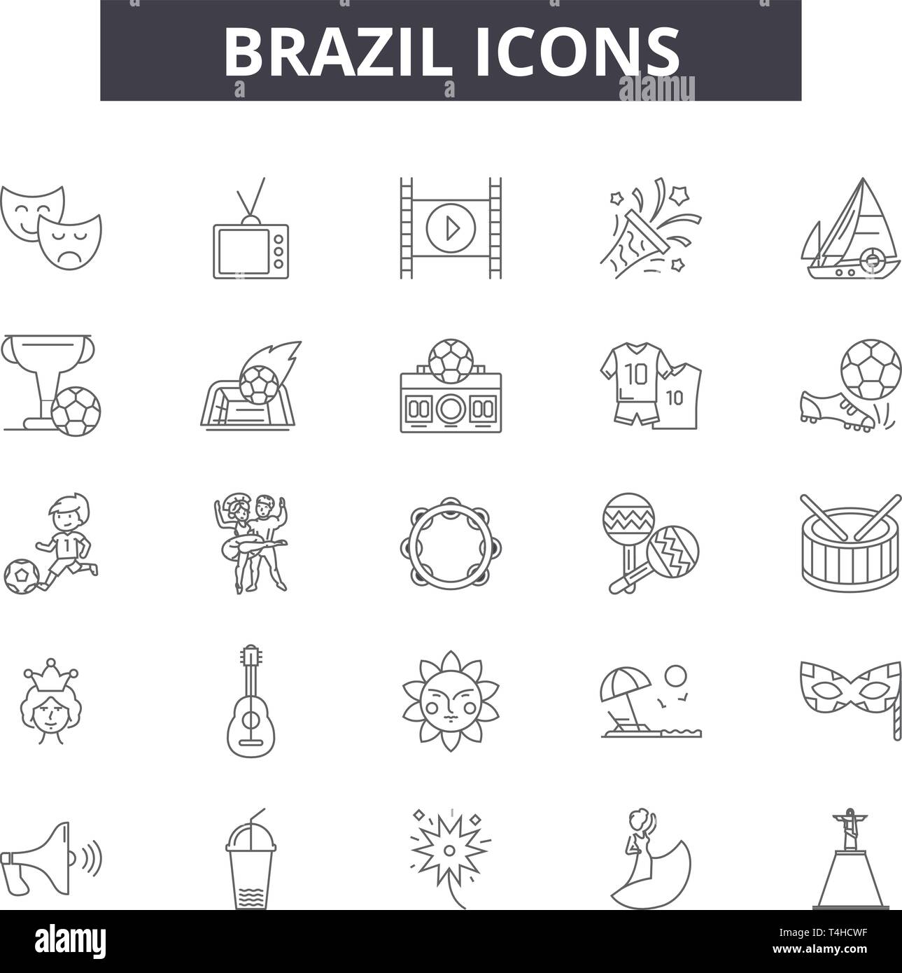 Brazil line icons, signs set, vector. Brazil outline concept ...