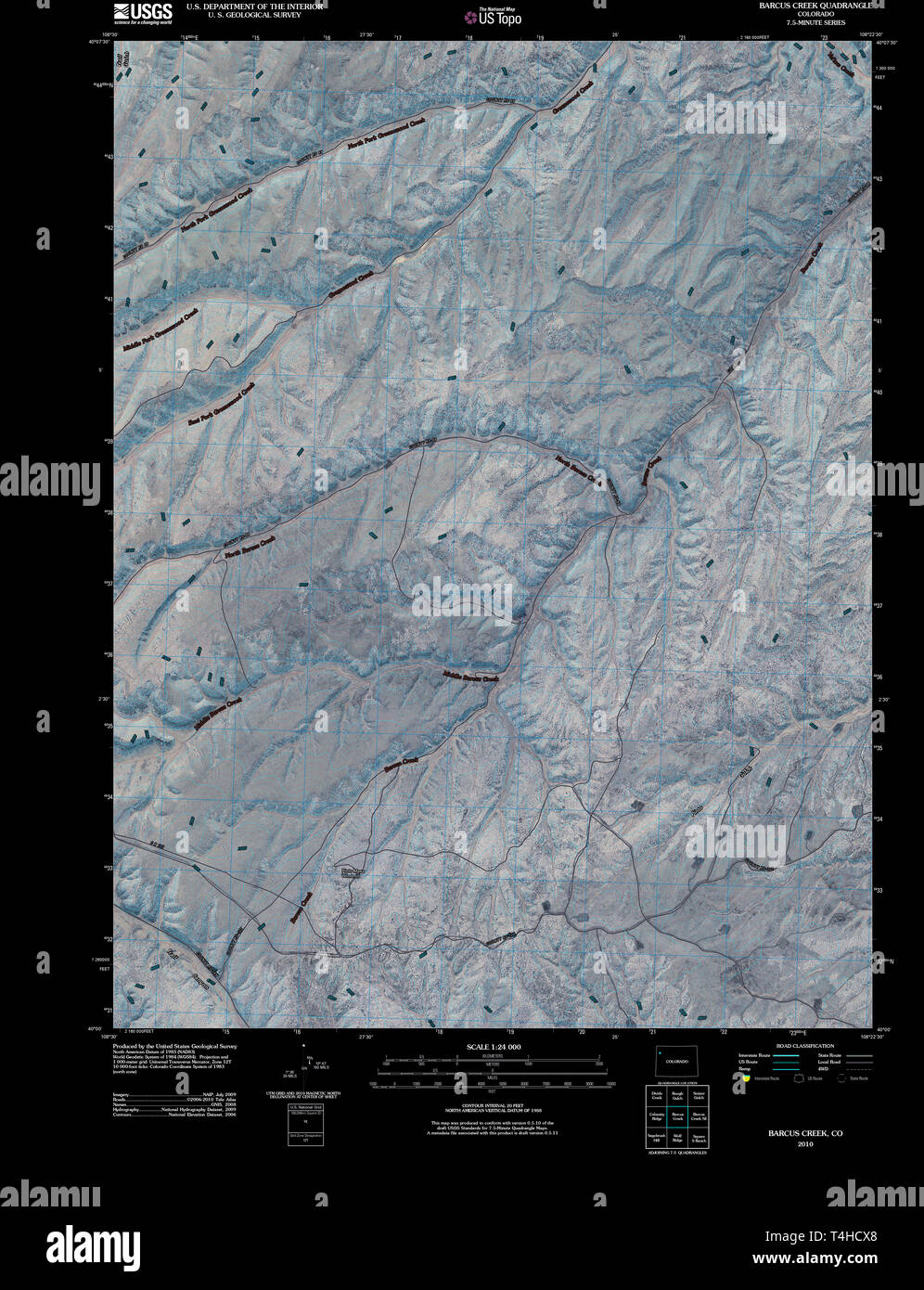 USGS TOPO Map Colorado CO Barcus Creek 20100901 TM Inverted Restoration ...