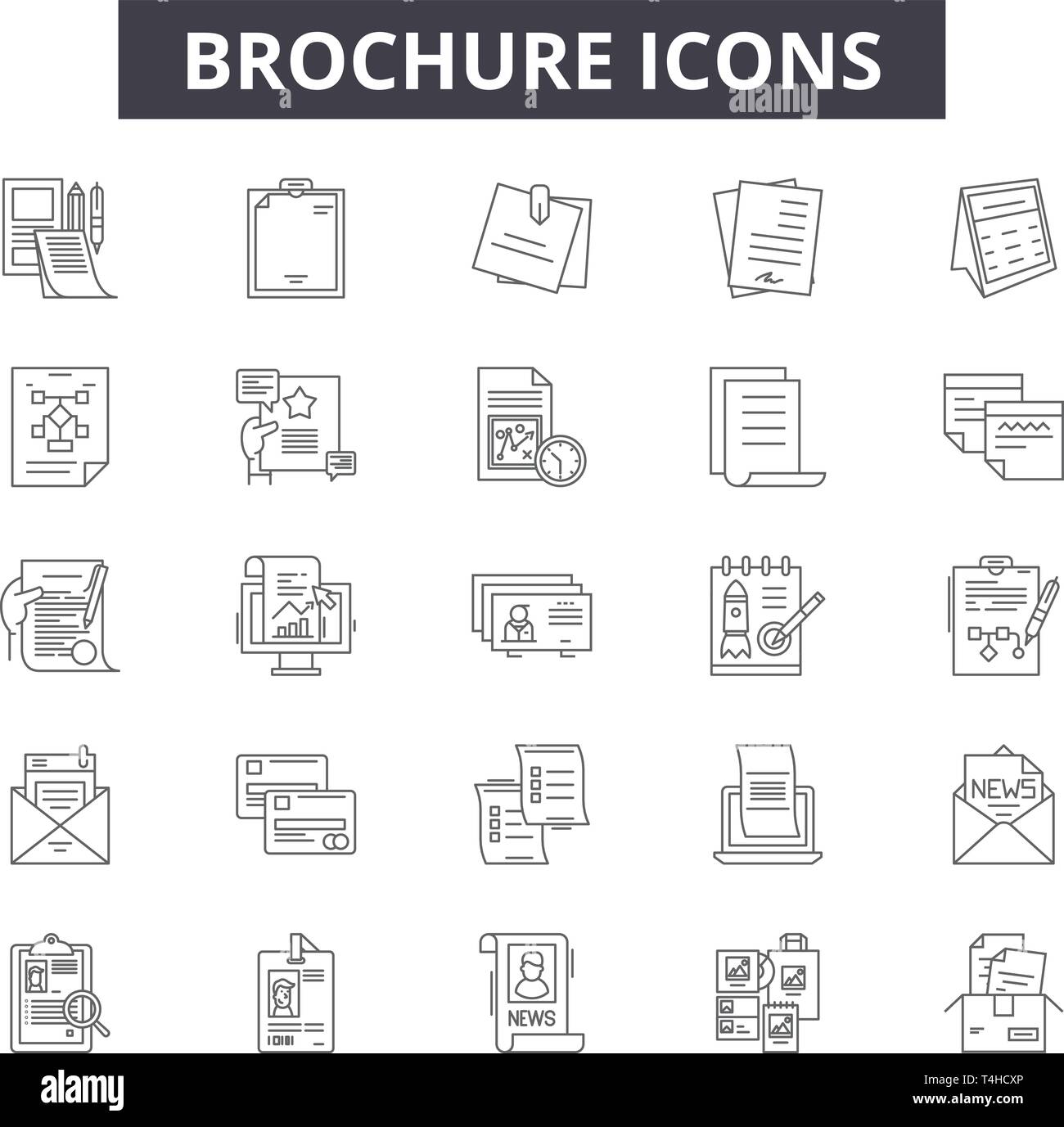 Brochure line icons, signs set, vector. Brochure outline concept ...
