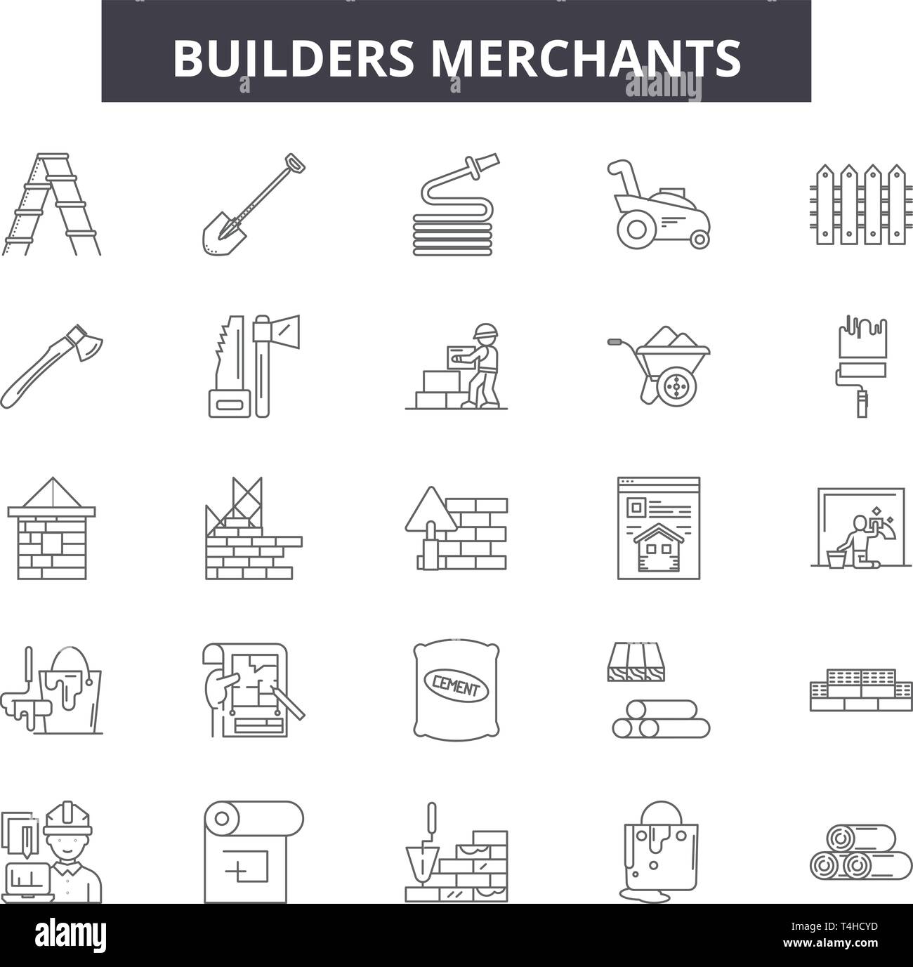 Builders merchants line icons, signs set, vector. Builders merchants ...