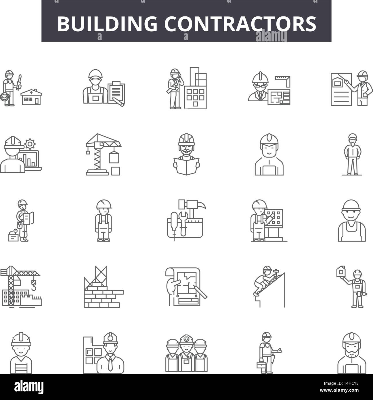 Building contractors line icons, signs set, vector. Building ...