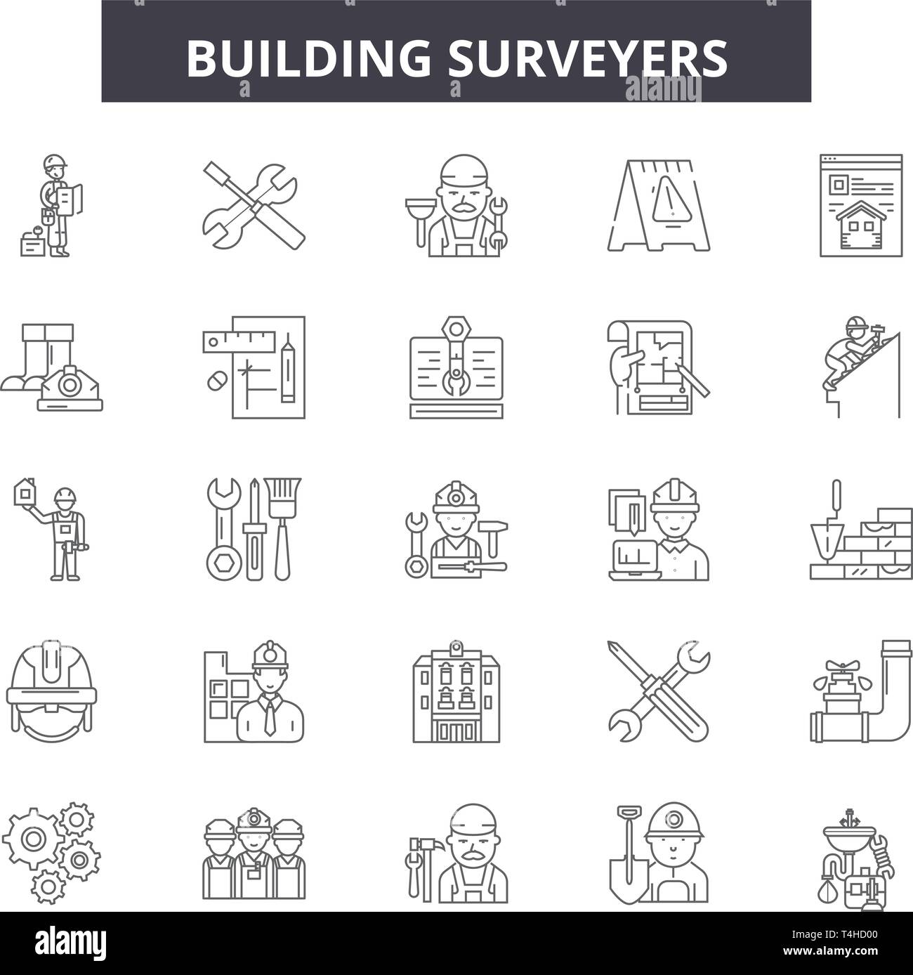 Building surveyors line icons, signs set, vector. Building surveyors ...