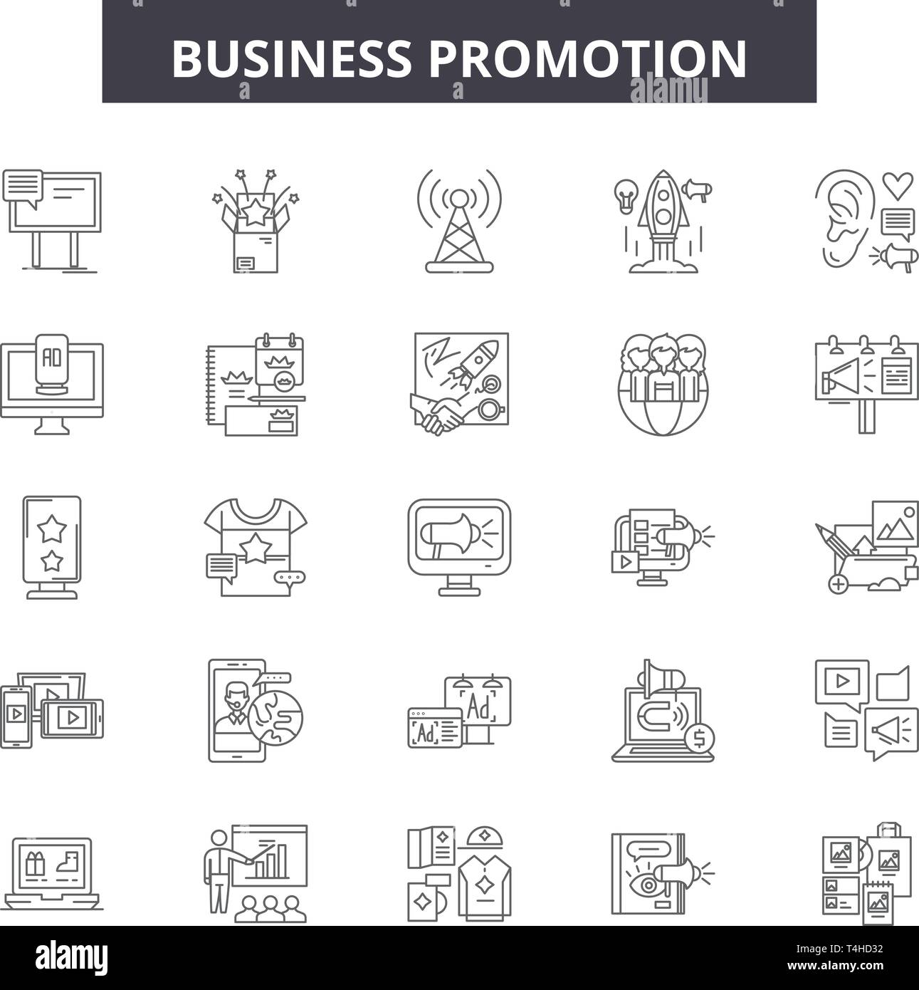 Business promotion line icons, signs set, vector. Business promotion ...