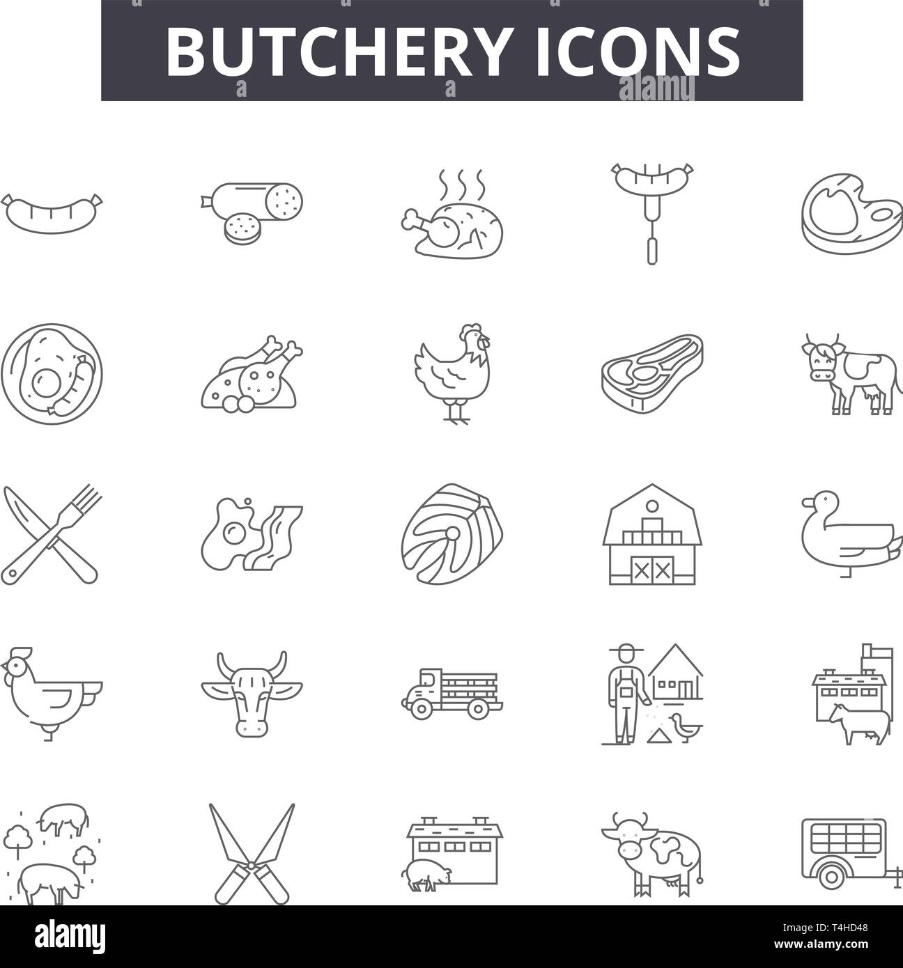 Butchery line icons, signs set, vector. Butchery outline concept ...
