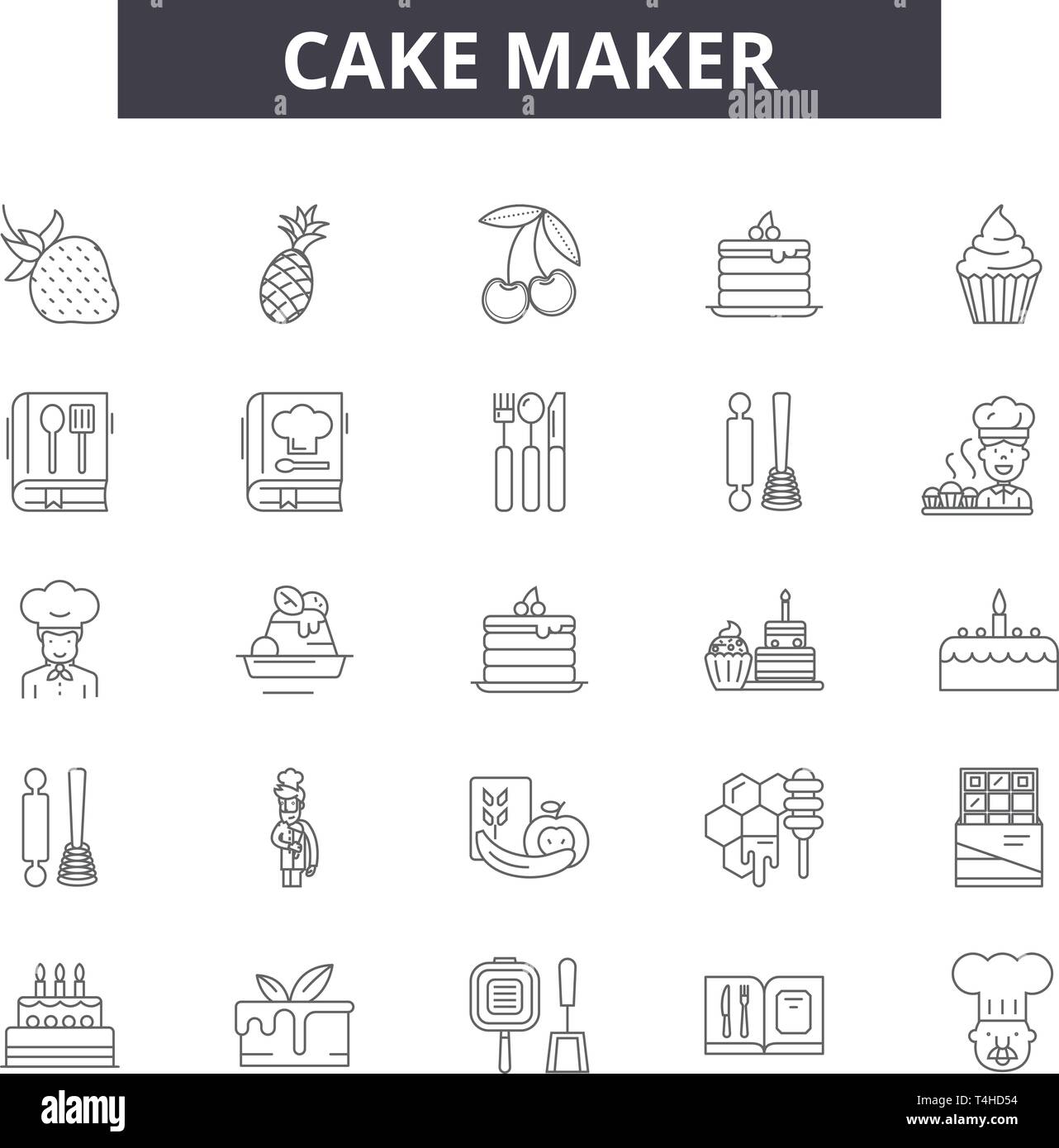 Cake maker line icons, signs set, vector. Cake maker outline concept ...