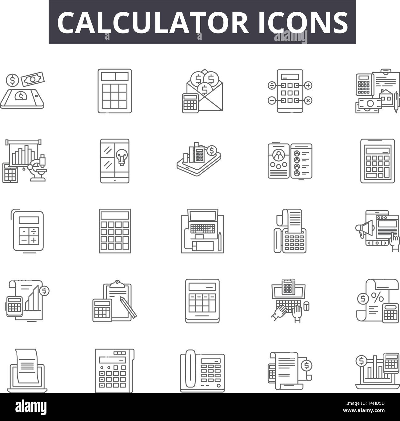 Calculator line icons, signs set, vector. Calculator outline concept ...