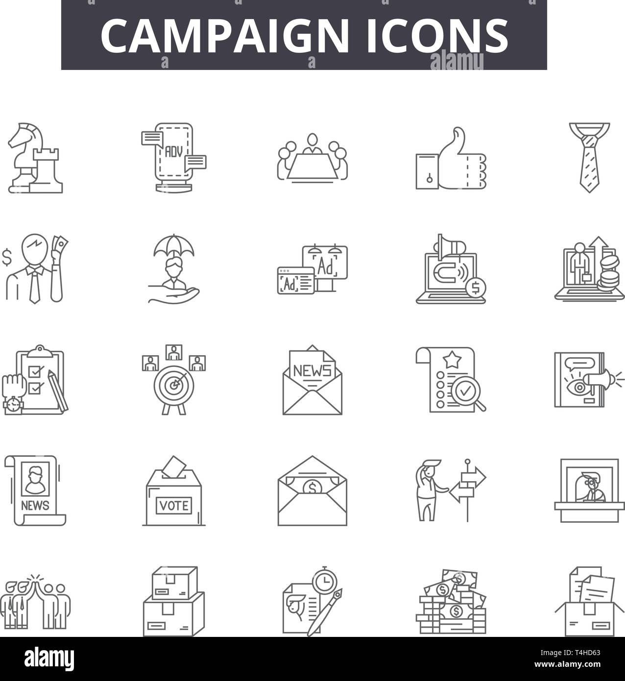 Campaign line icons, signs set, vector. Campaign outline concept ...