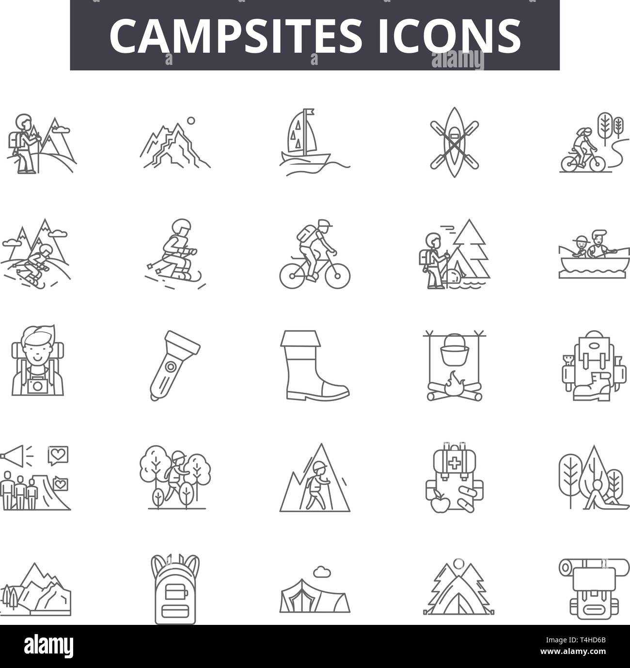 Campsites line icons, signs set, vector. Campsites outline concept ...