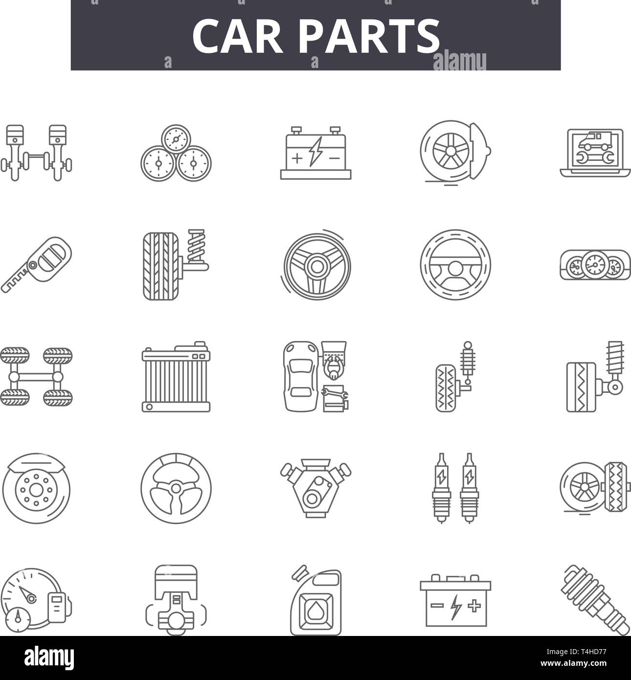 Car parts line icons, signs set, vector. Car parts outline concept ...