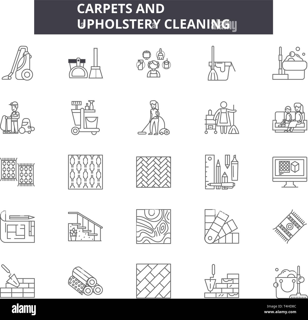 Carpets and upholstery cleaning line icons, signs set, vector. Carpets ...