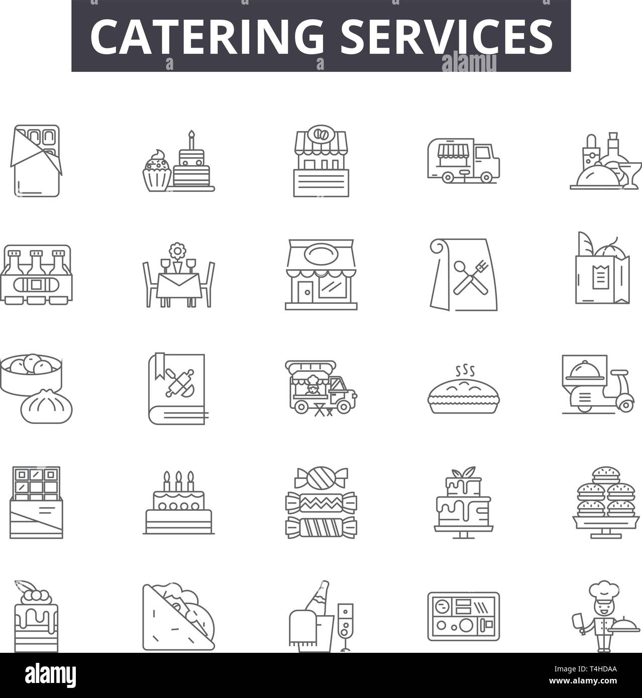 Catering services line icons, signs set, vector. Catering services outline concept illustration ...
