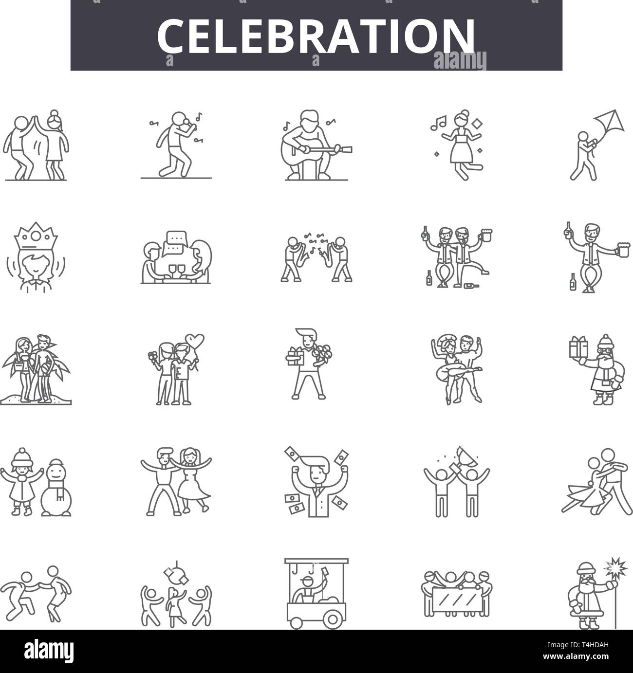 Celebration line icons, signs set, vector. Celebration outline concept ...