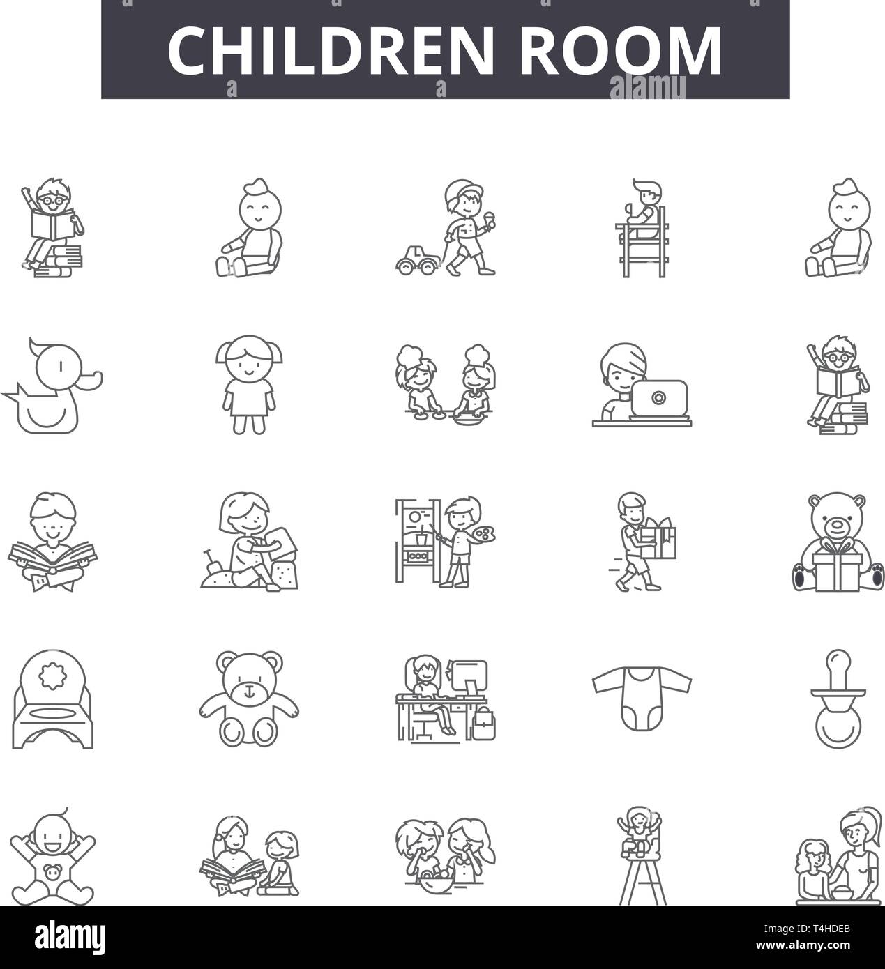 Children room line icons, signs set, vector. Children room outline ...