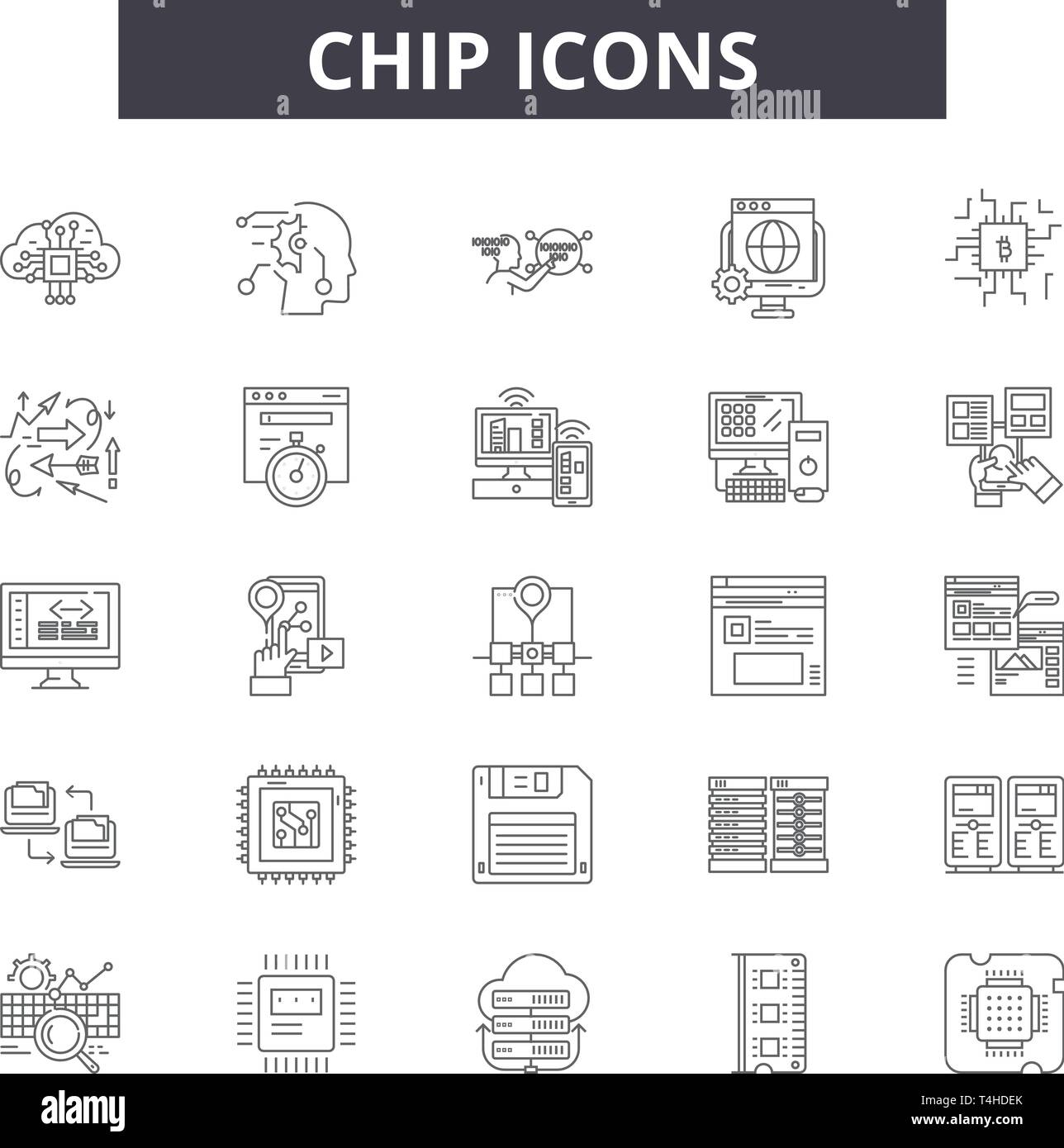 Chip line icons, signs set, vector. Chip outline concept illustration ...