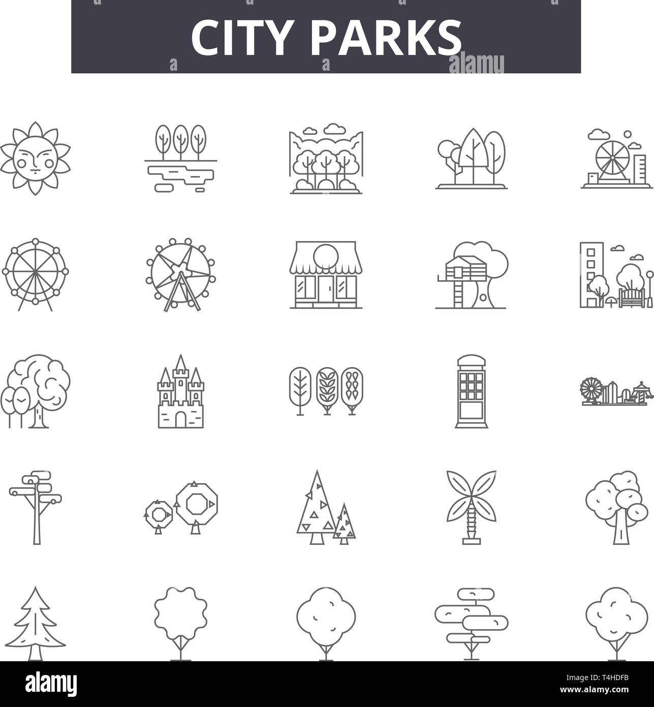City parks line icons, signs set, vector. City parks outline concept ...
