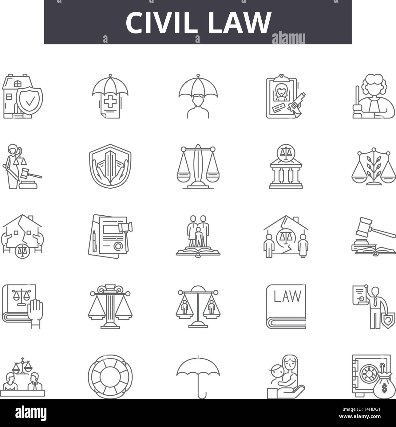 Civil law line icons, signs set, vector. Civil law outline concept ...