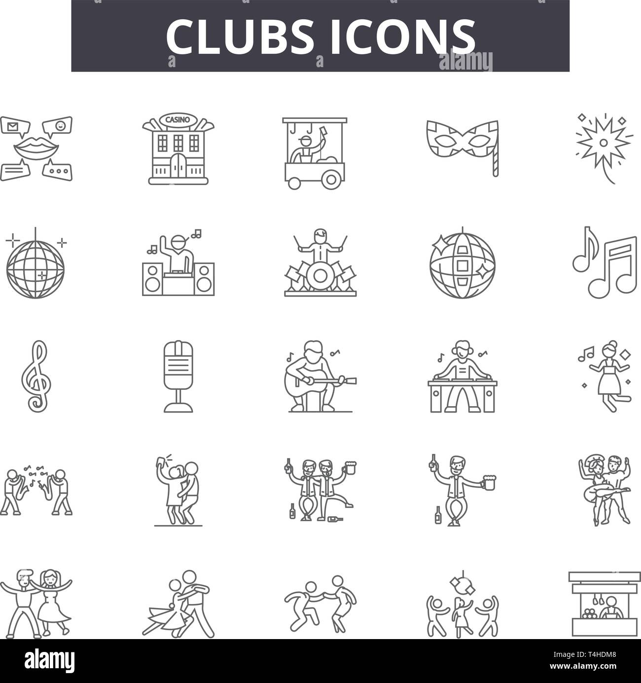 Clubs line icons, signs set, vector. Clubs outline concept illustration ...