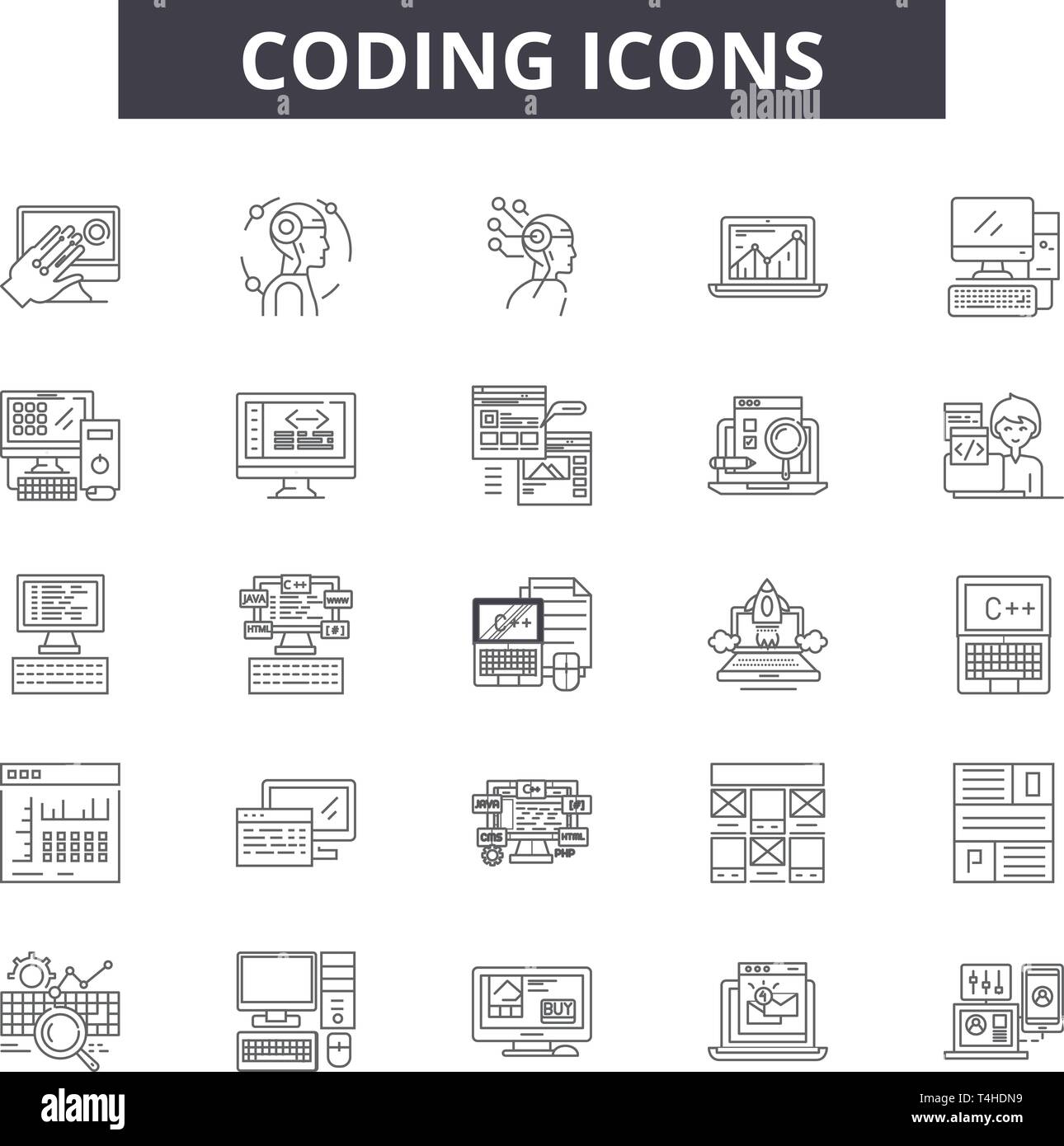 Coding line icons, signs set, vector. Coding outline concept ... Coding line icons, signs set, vector. Coding outline concept ...