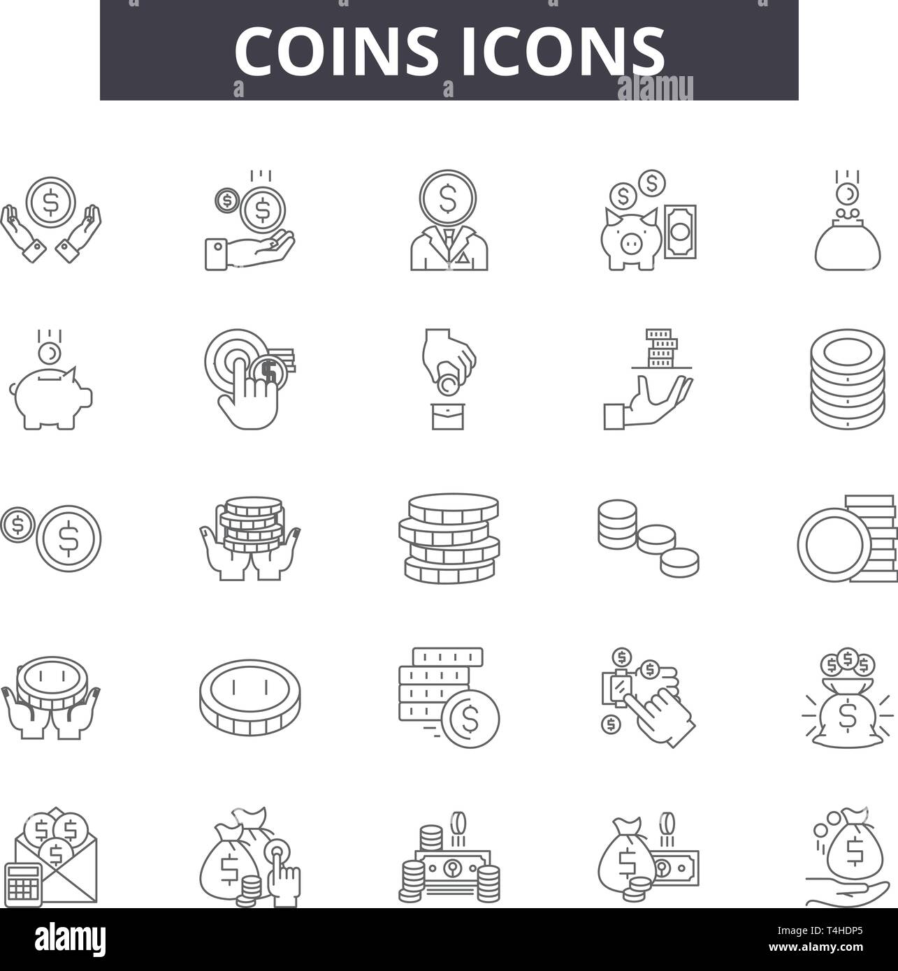 Coins line icons, signs set, vector. Coins outline concept illustration ...