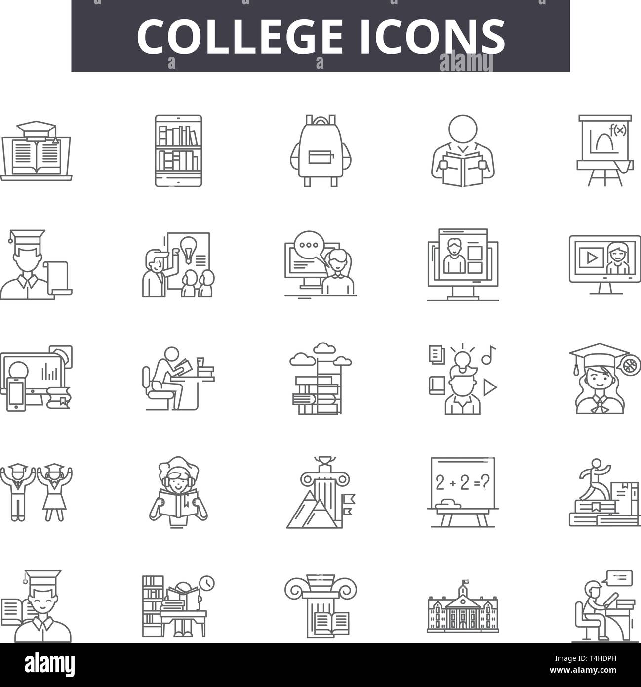 College line icons, signs set, vector. College outline concept ...