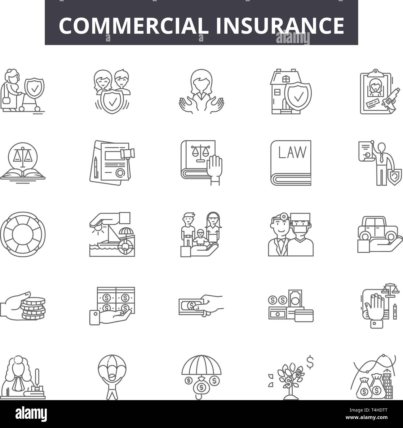 Commercial insurance line icons, signs set, vector. Commercial ...