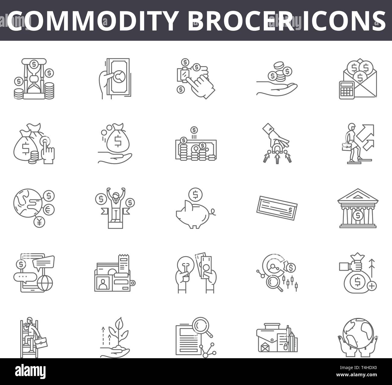 Commodity brocer line icons, signs set, vector. Commodity brocer ...