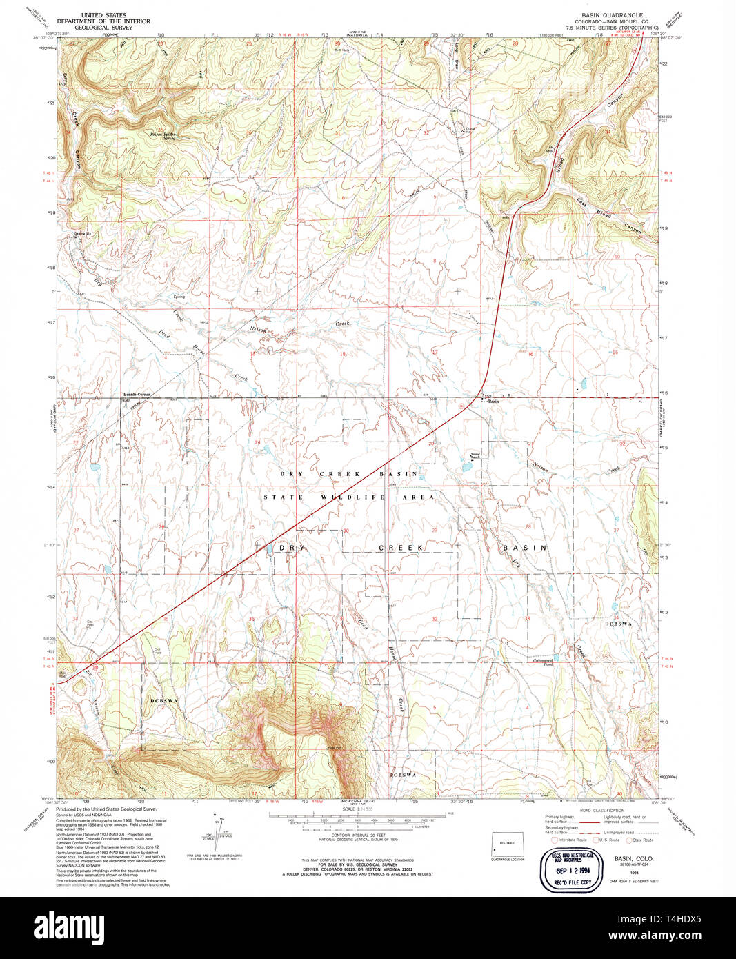 USGS TOPO Map Colorado CO Basin 232211 1994 24000 Restoration Stock ...