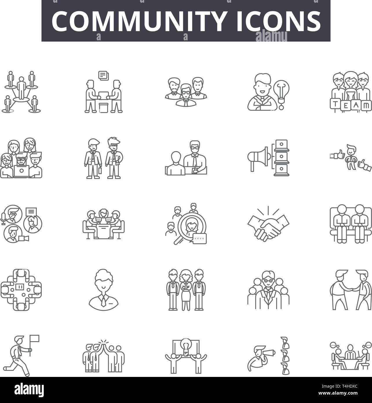 Community line icons, signs set, vector. Community outline concept ...