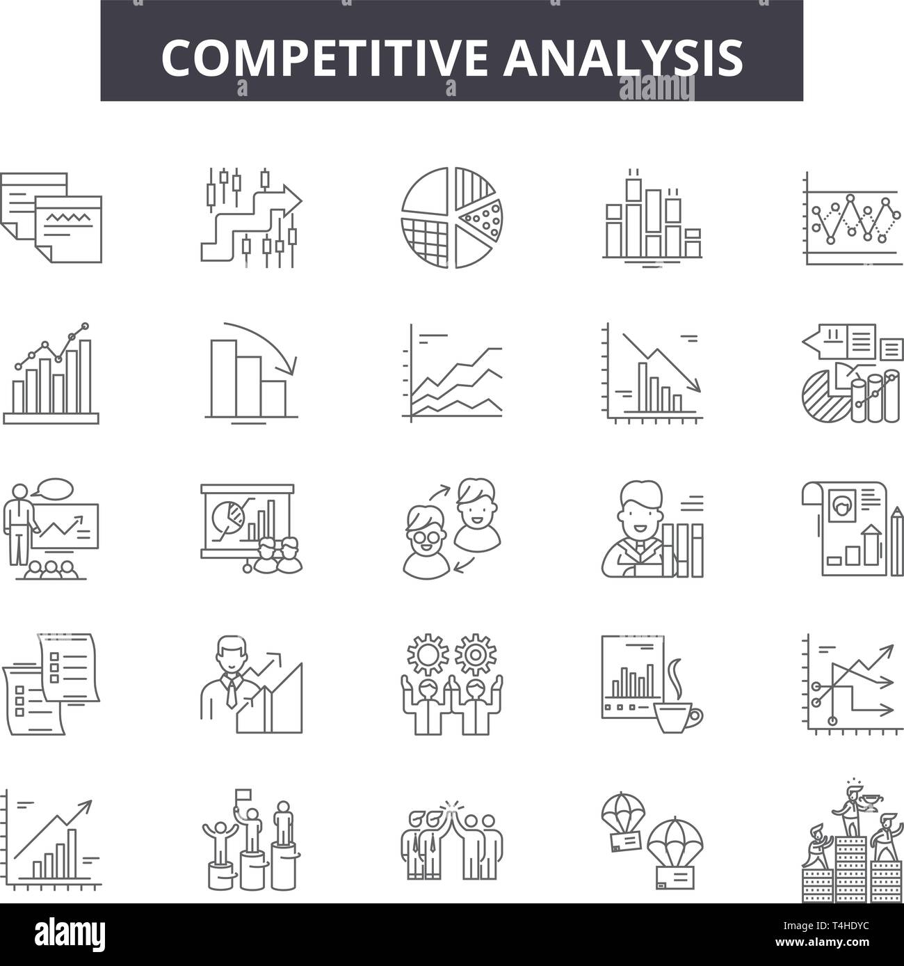 Competitive analysis line icons, signs set, vector. Competitive analysis outline concept ...