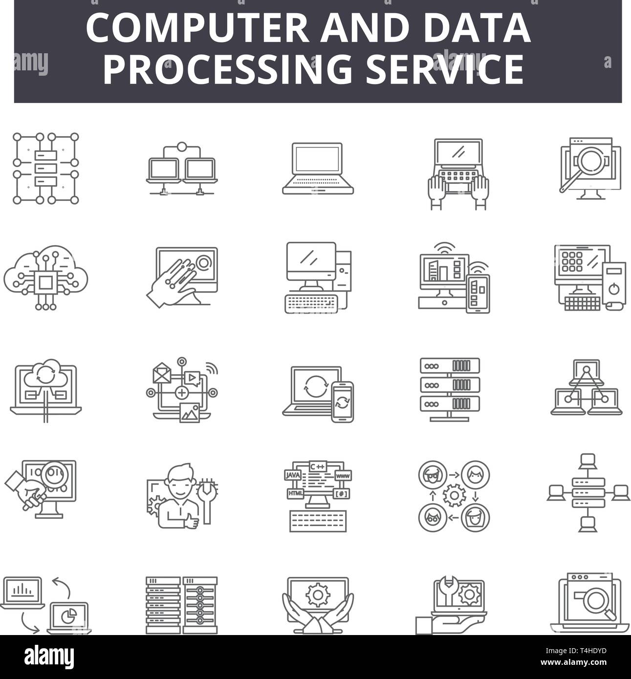 Computer and data processing service line icons, signs set, vector ...