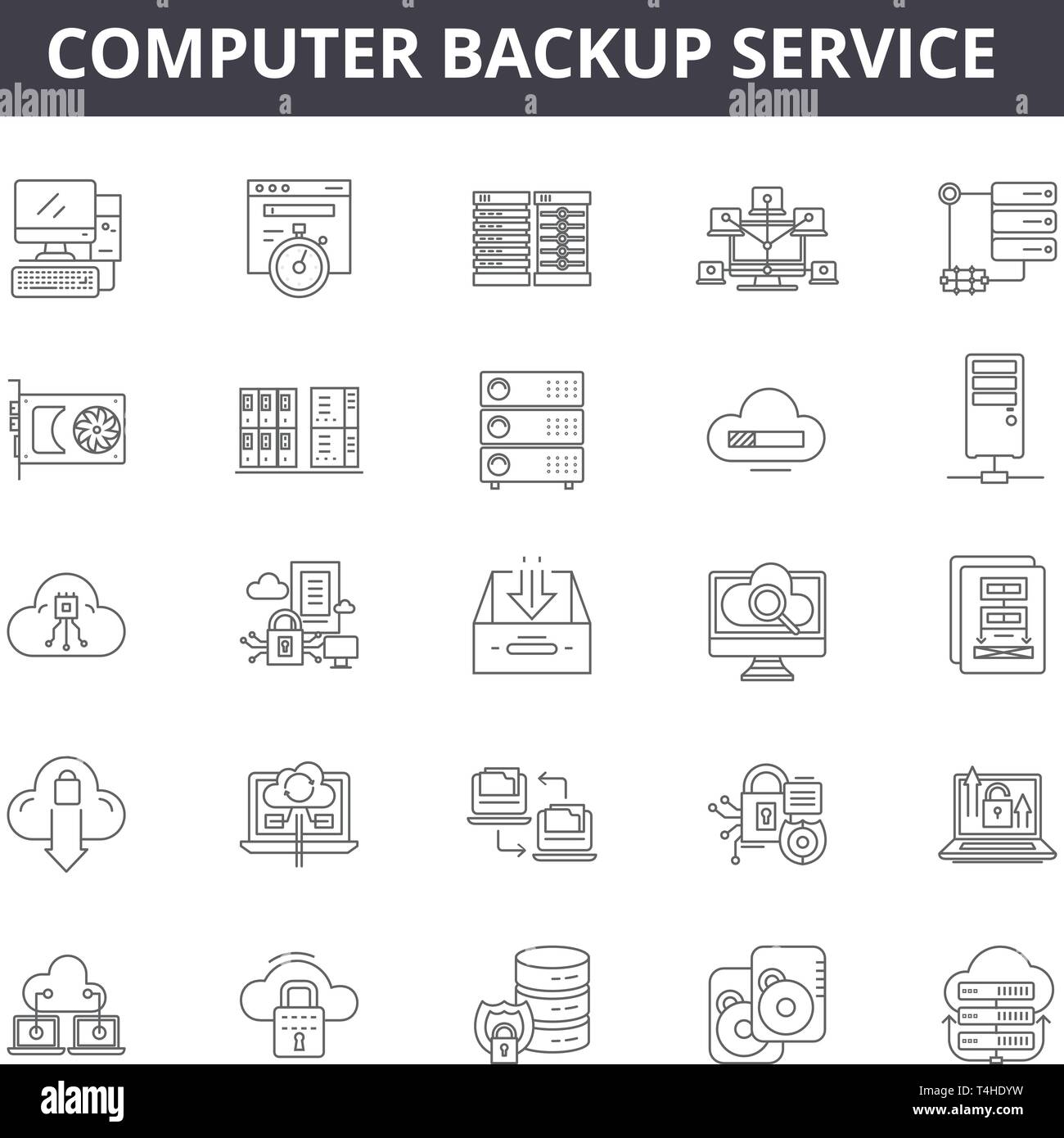 Computer backup service line icons, signs set, vector. Computer backup ...
