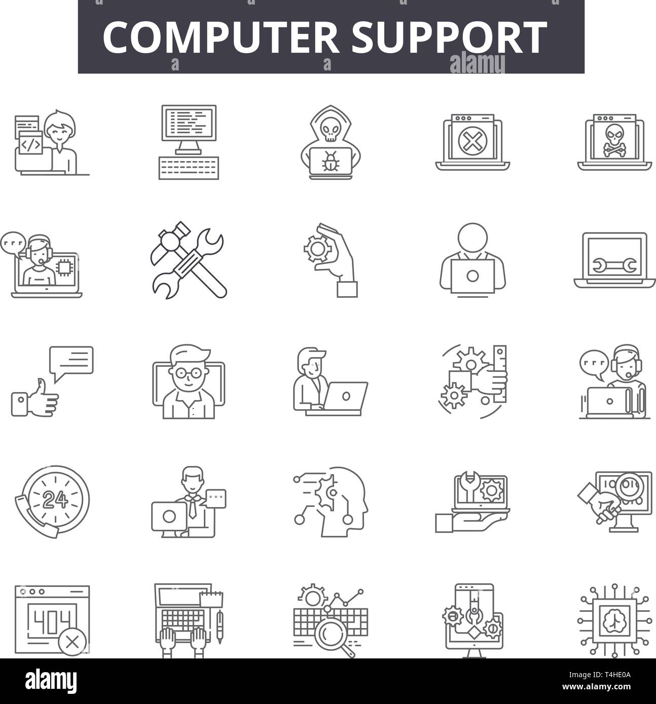 Computer support line icons, signs set, vector. Computer support ...