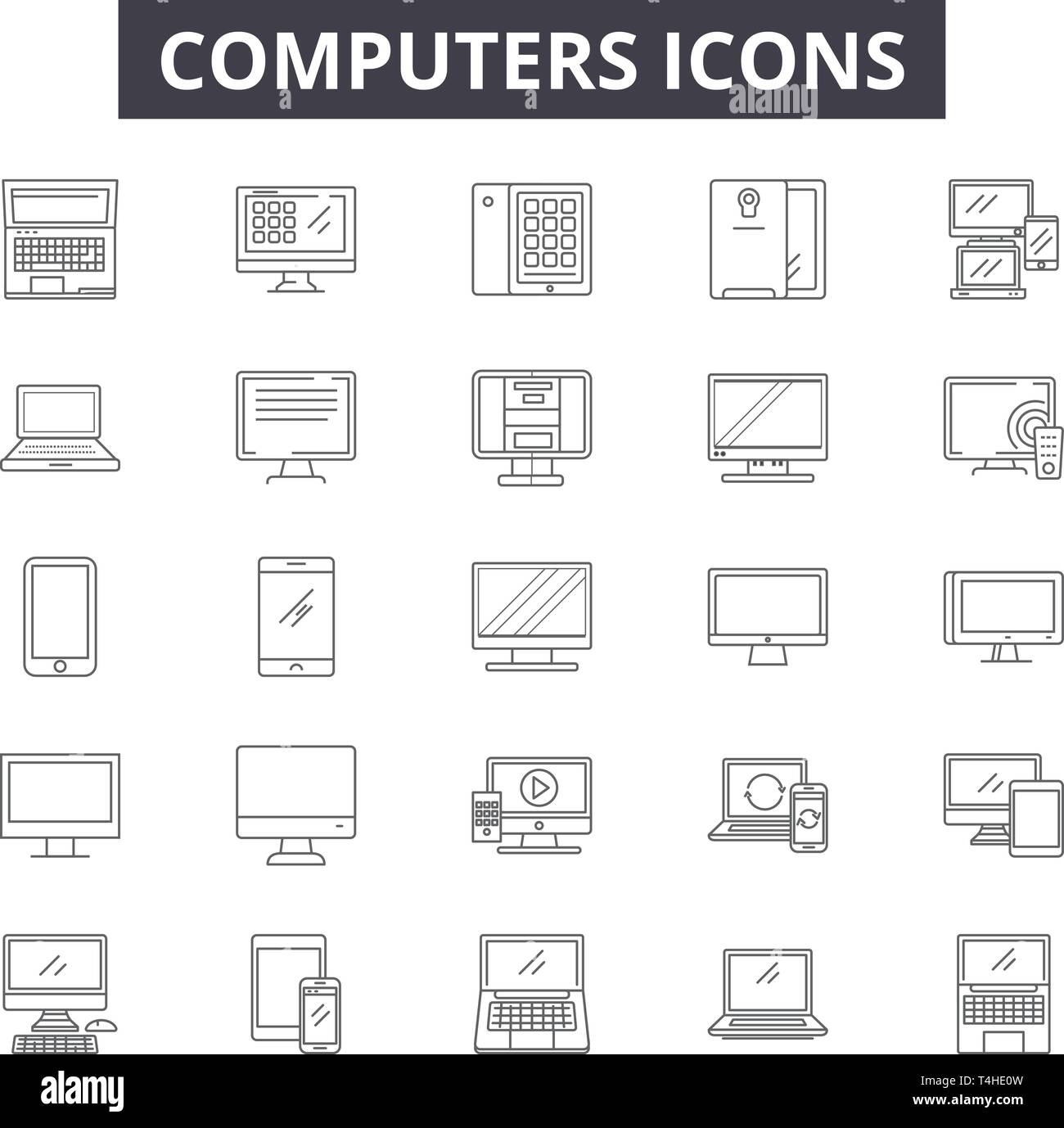 Computers line icons, signs set, vector. Computers outline concept illustration: computer ...