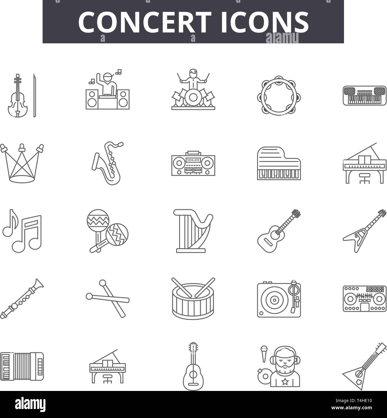 Concert line icons, signs set, vector. Concert outline concept ...