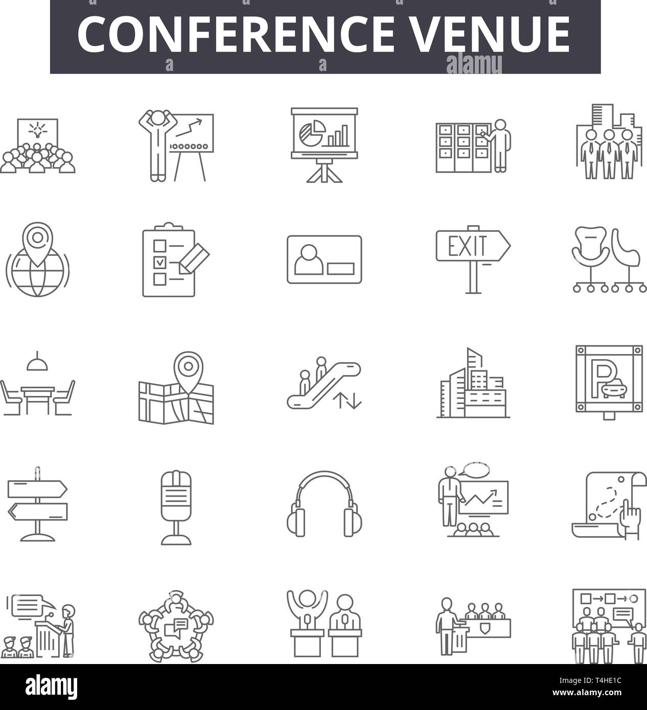 Conference venue line icons, signs set, vector. Conference venue ...