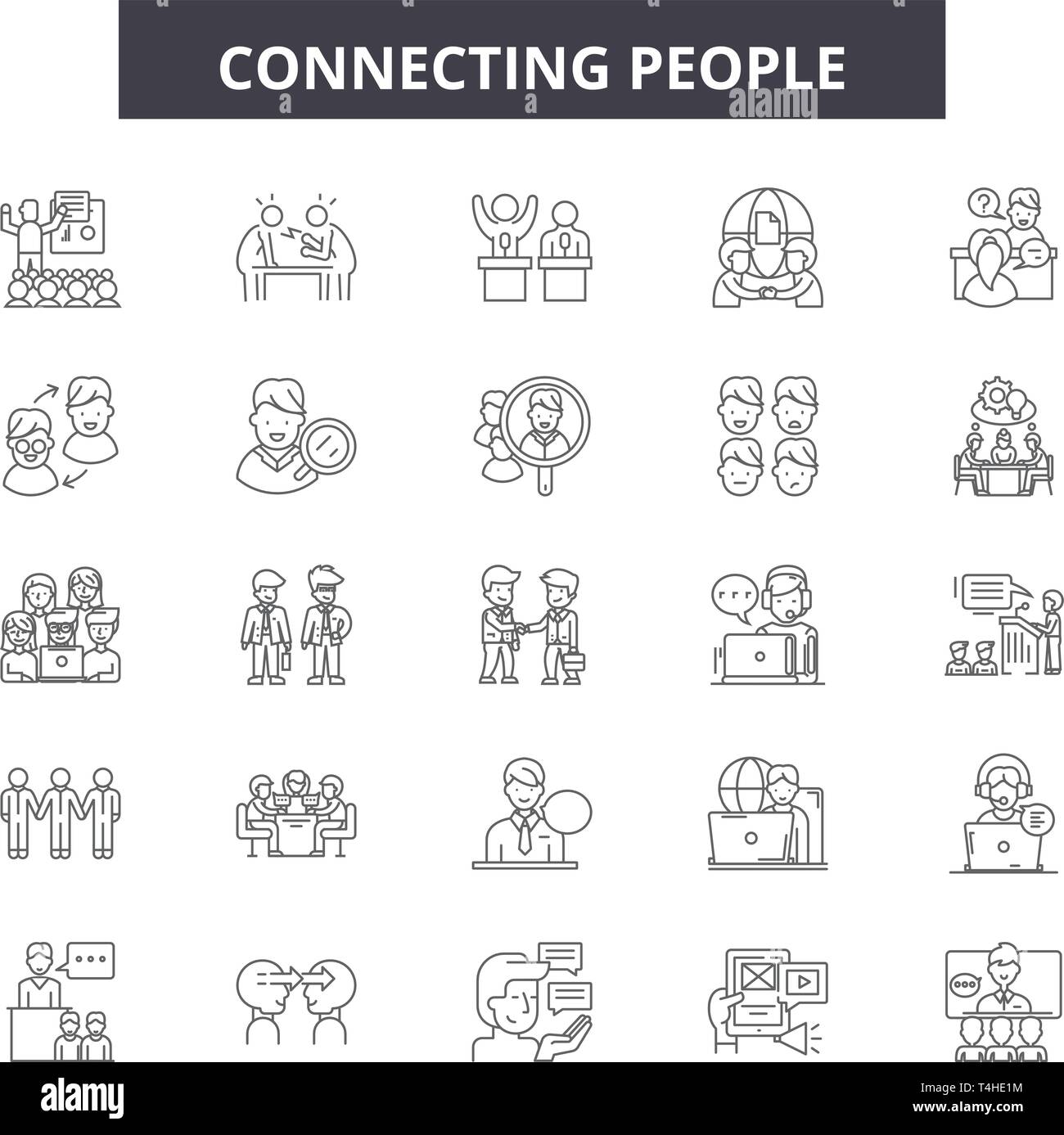 Connecting people line icons, signs set, vector. Connecting people ...