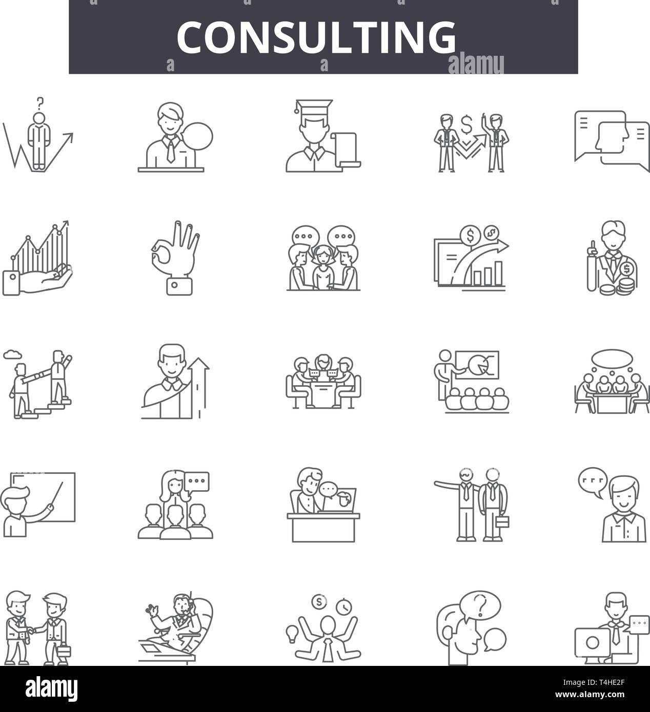 Consulting line icons, signs set, vector. Consulting outline concept illustration: business ...