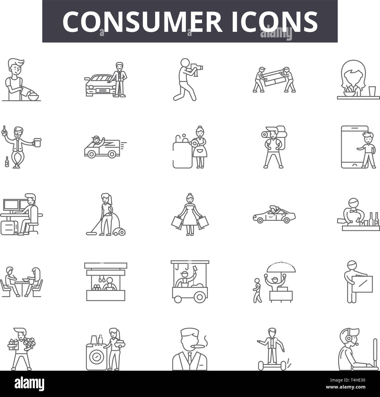 Consumer line icons, signs set, vector. Consumer outline concept ...