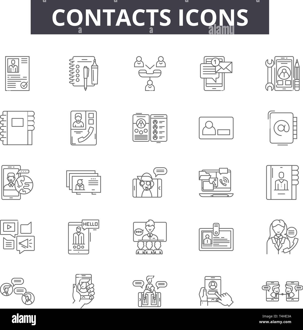 Contacts line icons, signs set, vector. Contacts outline concept ...
