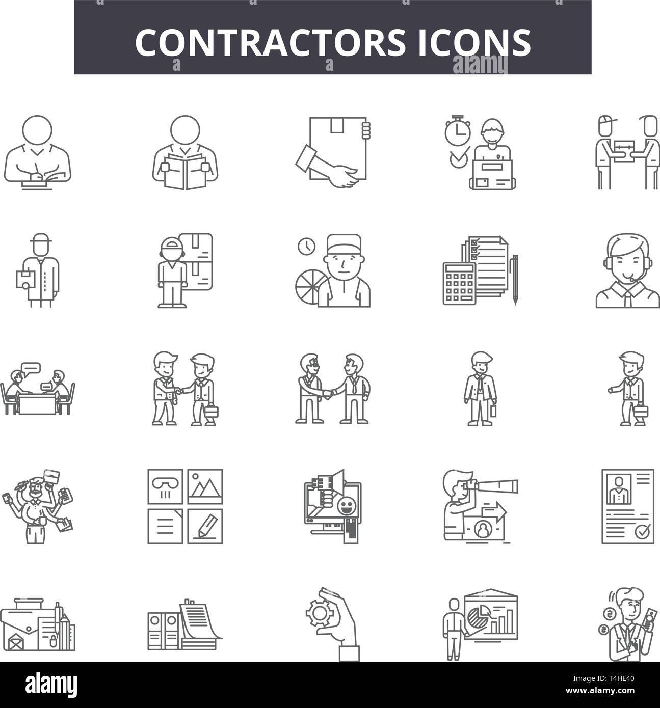 Contractors line icons, signs set, vector. Contractors outline concept ...
