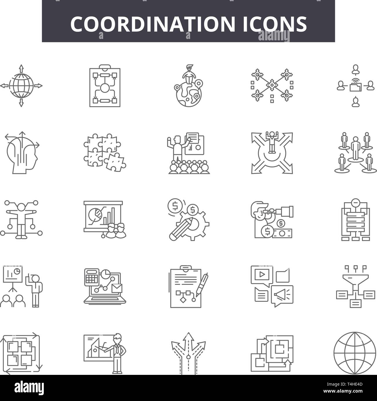 Coordination line icons, signs set, vector. Coordination outline ...